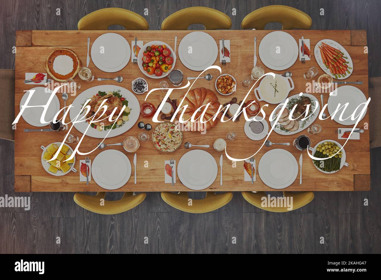 From our home to yours. High angle shot of a dining table with a text ...