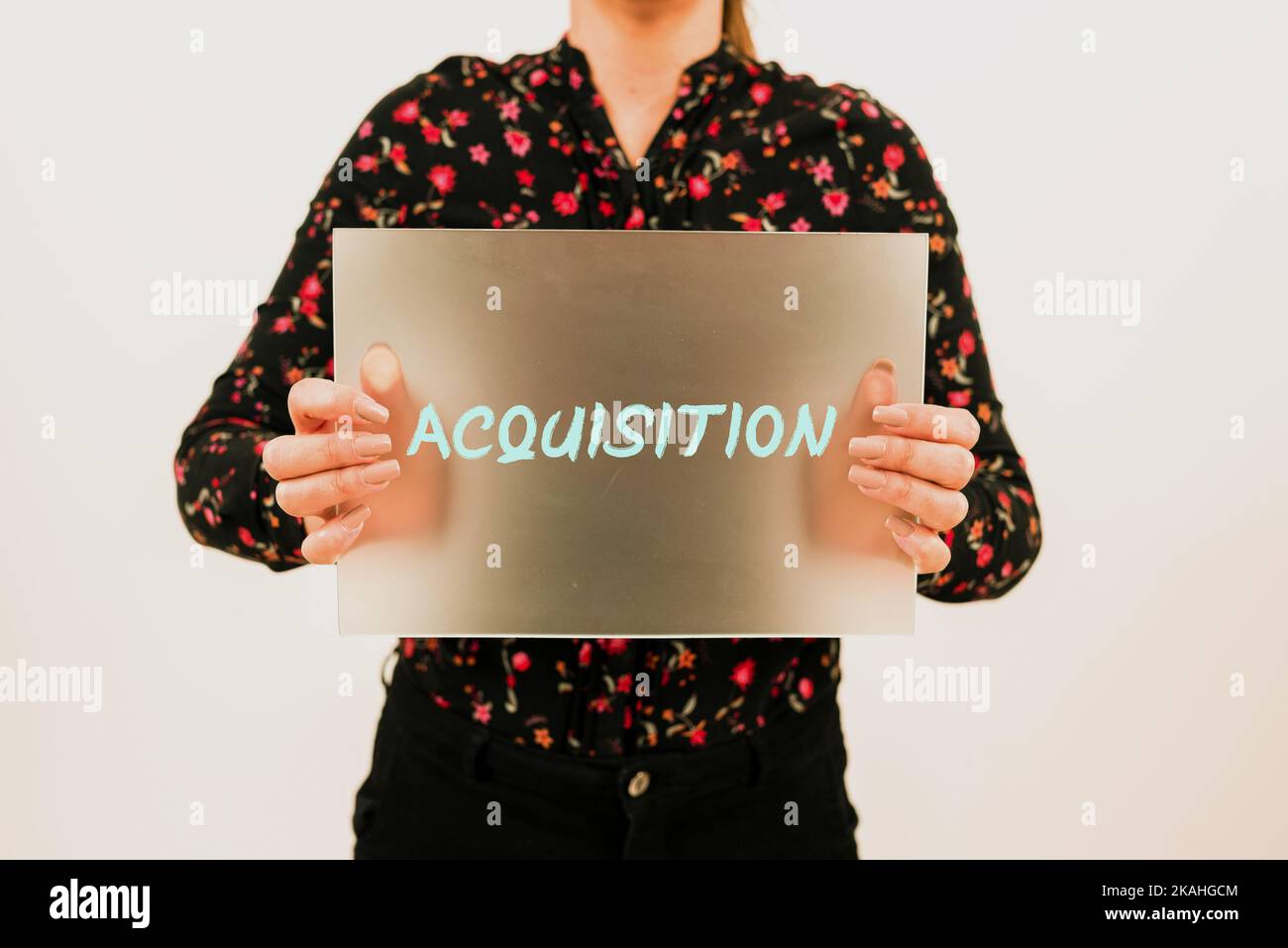 Hand writing sign Acquisition. Business approach process of forming an evaluation by discerning ...