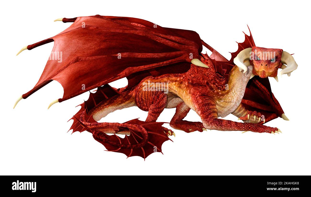 3D rendering of a fantasy dragon isolated on white background Stock ...
