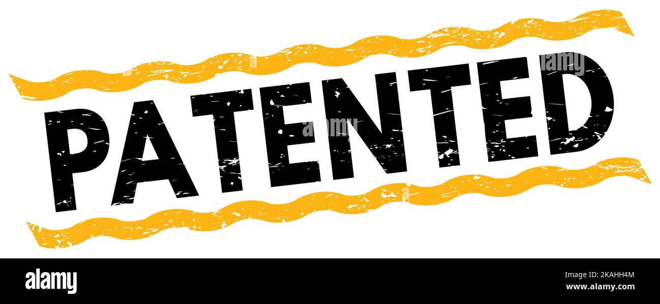 PATENTED text written on yellow-black lines stamp sign Stock Photo - Alamy