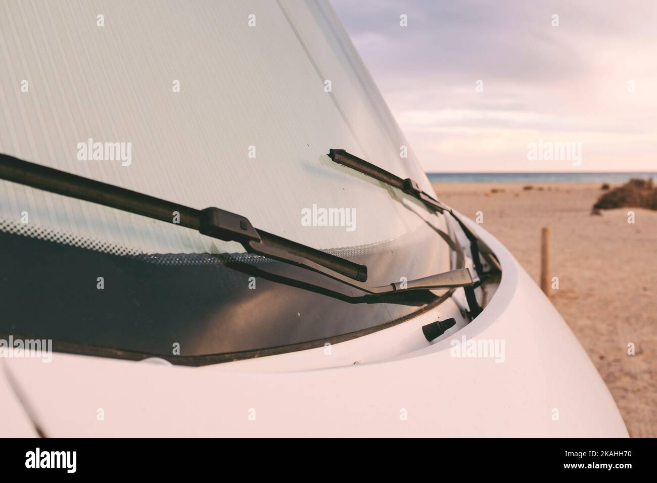 Front nose of motor home rv recreational vehicle camper van parked at ...