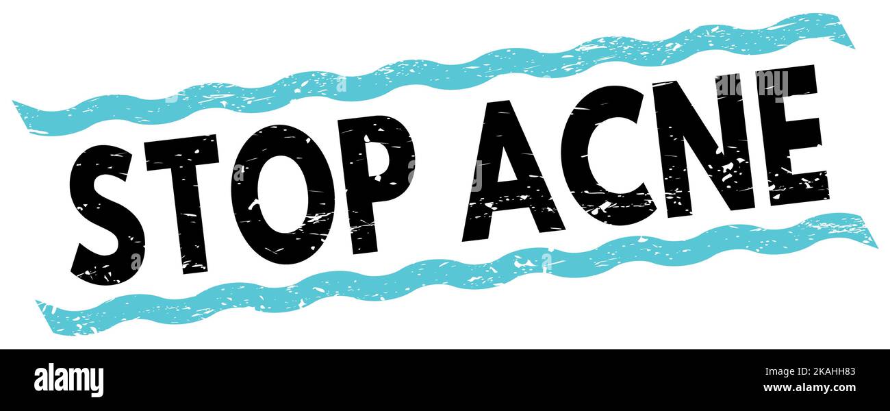 STOP ACNE text written on blue-black lines stamp sign Stock Photo - Alamy