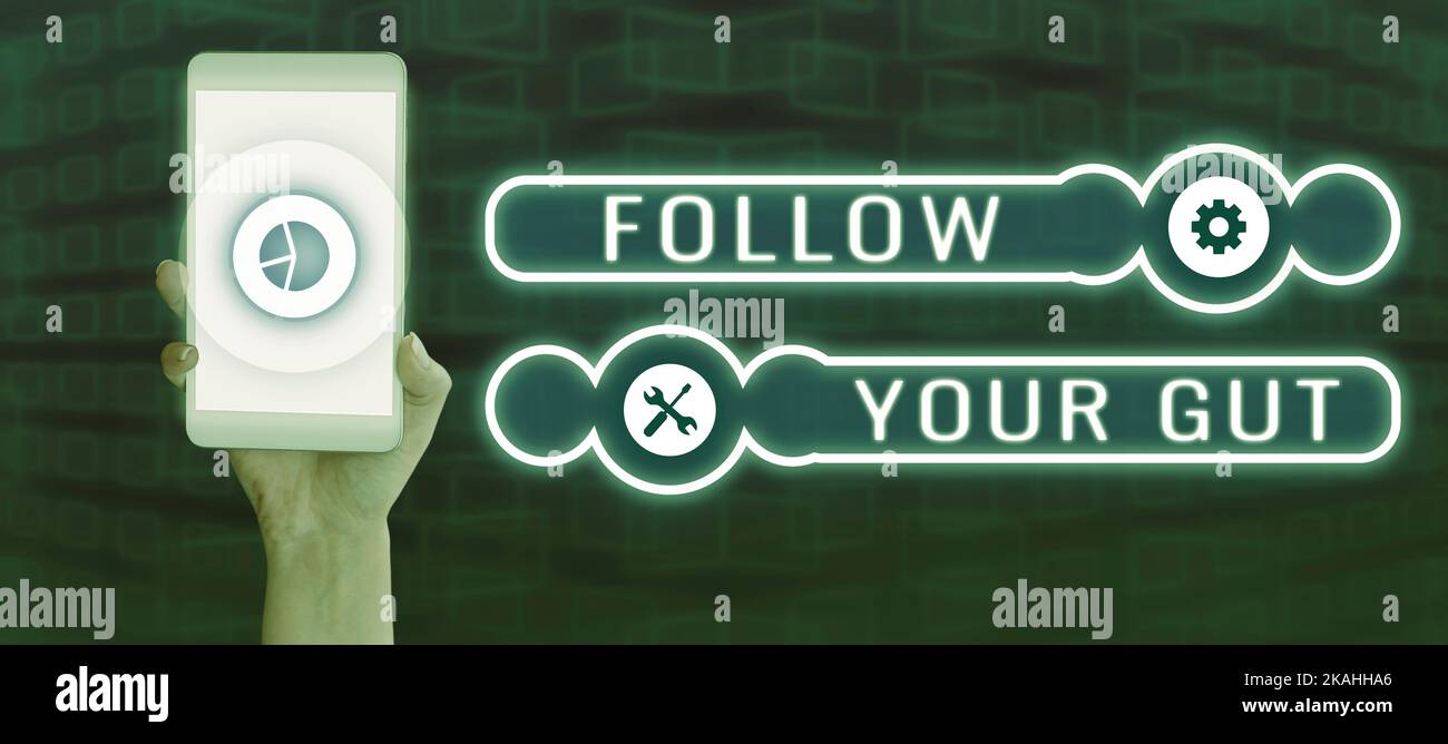 Sign displaying Follow Your Gut. Business idea Listen to intuition ...