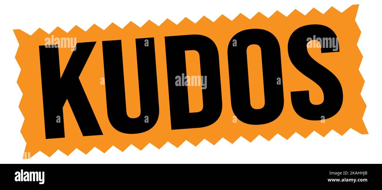 KUDOS text written on orange-black zig-zag stamp sign Stock Photo - Alamy