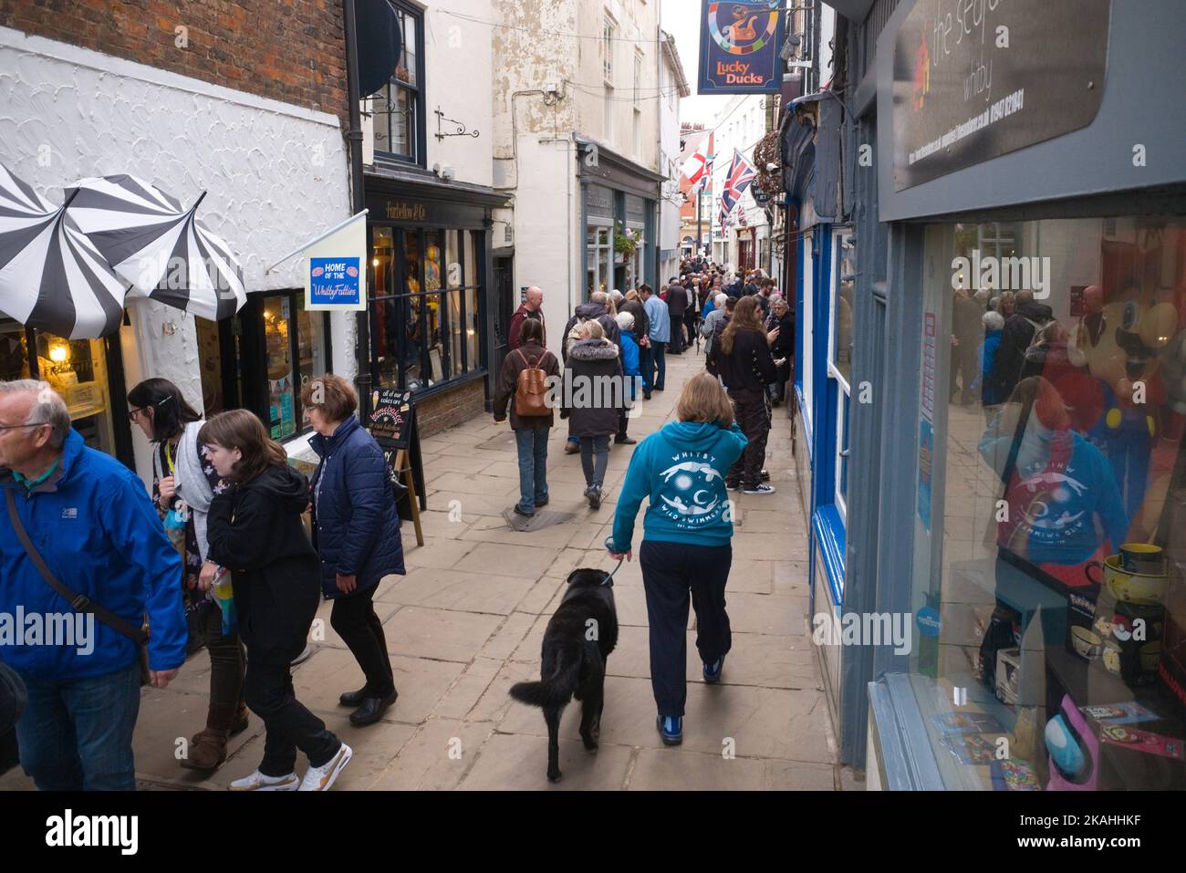 Crowded narrow street of Sandgate during goth weekend with Whitby wild ...