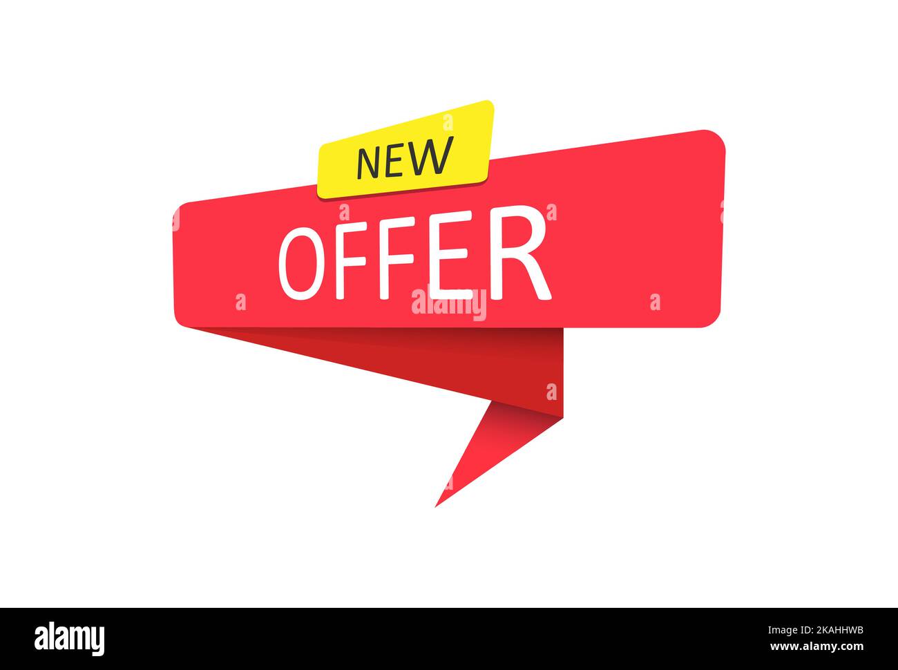 NEW OFFER. A red banner, pointer, sticker, label or speech bubble for ...