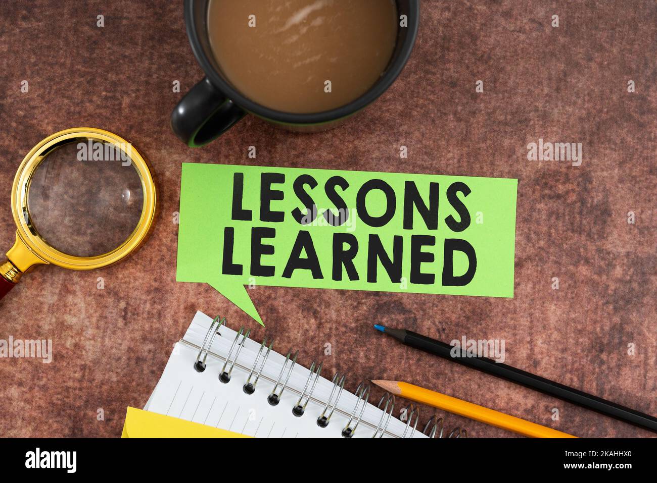 Handwriting text Lessons Learned. Business overview experiences ...