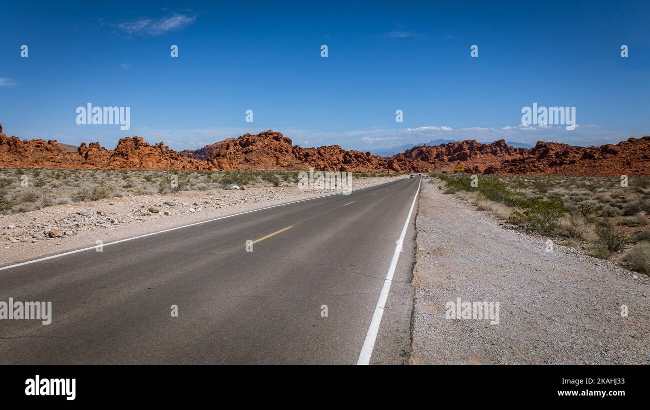 Driving and walking through the Valley of Fire State Park, formed by ...
