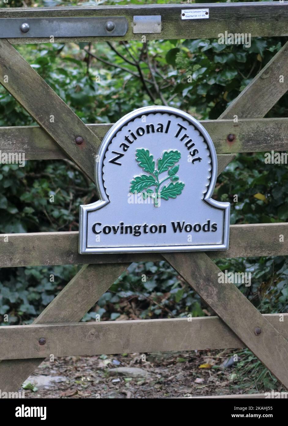 National Trust Sign for Covington Woods, South Cornwall, England, UK ...