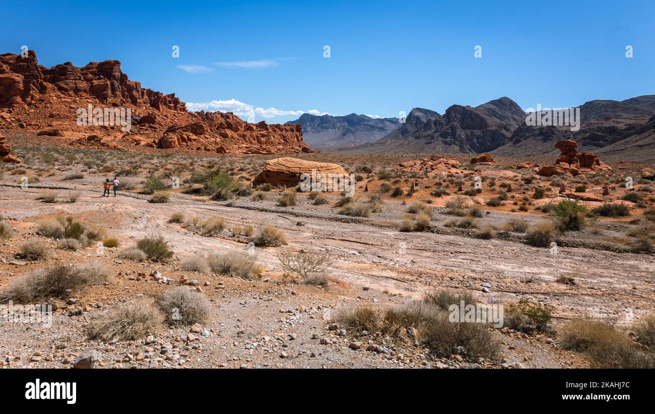 Driving and walking through the Valley of Fire State Park, formed by ...