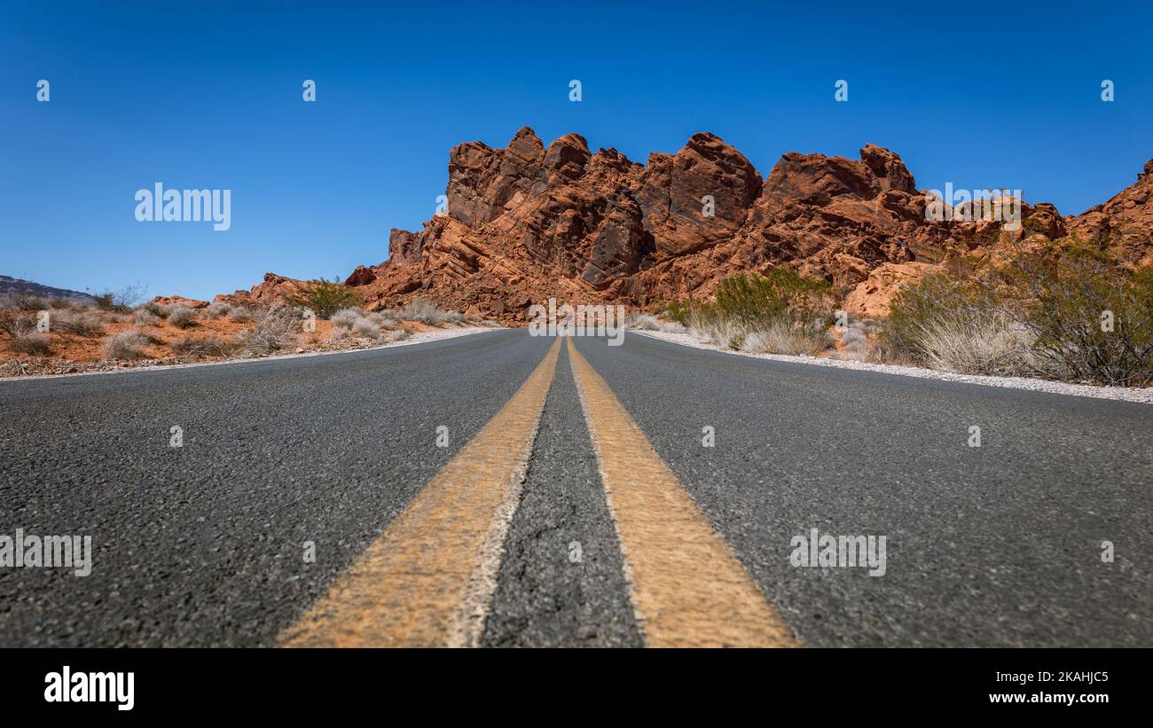 Driving and walking through the Valley of Fire State Park, formed by ...