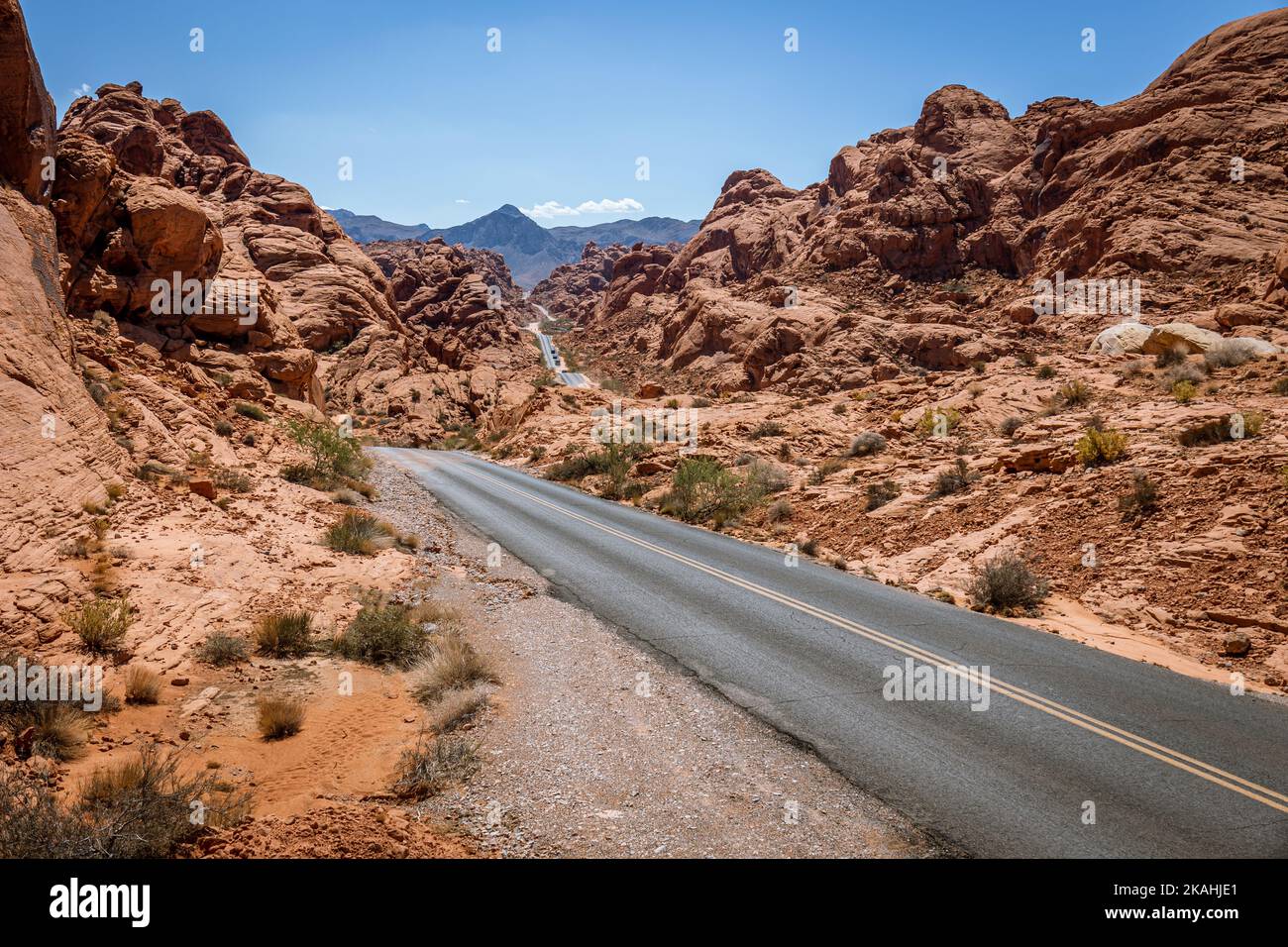 Driving and walking through the Valley of Fire State Park, formed by ...