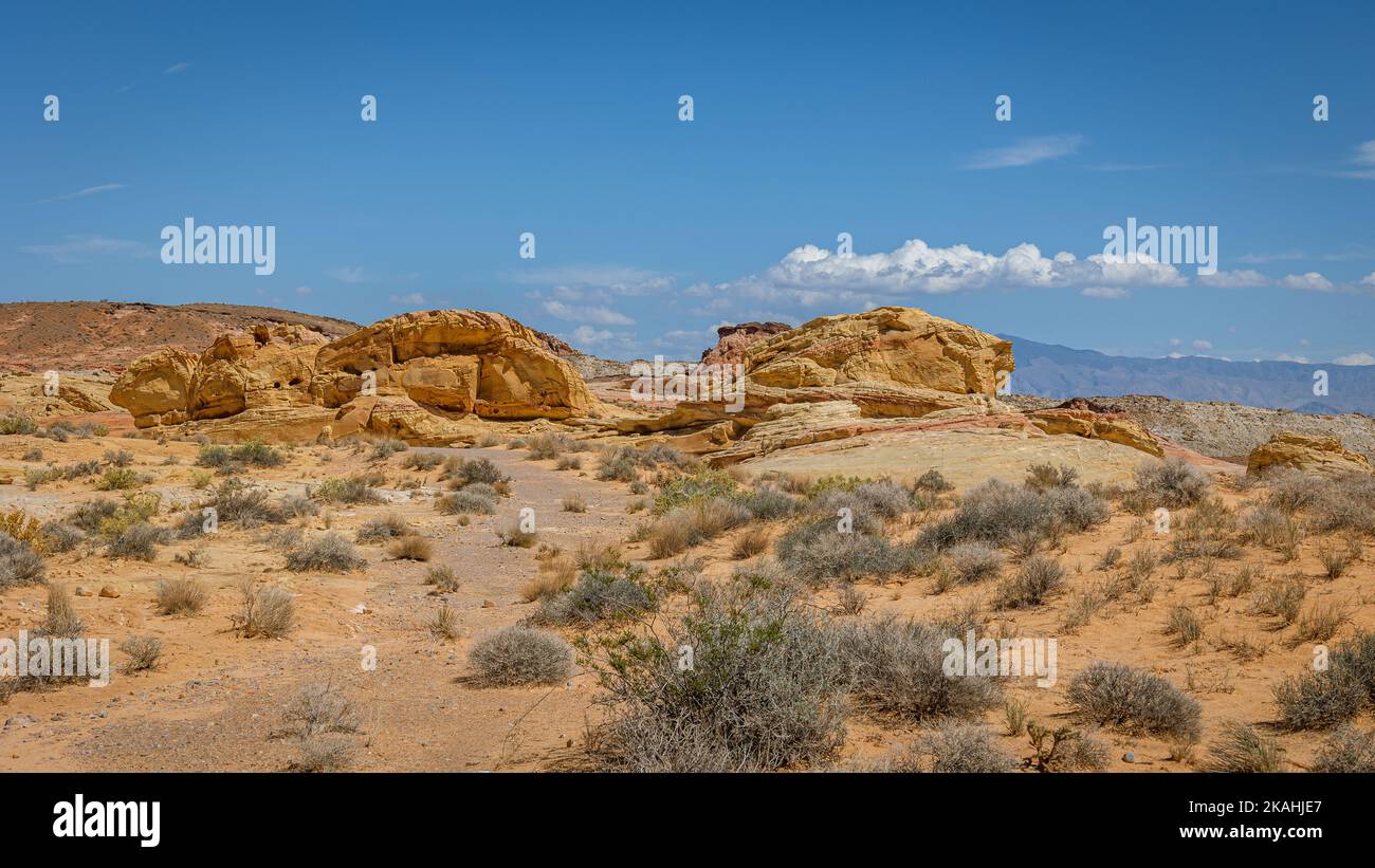 Driving and walking through the Valley of Fire State Park, formed by ...