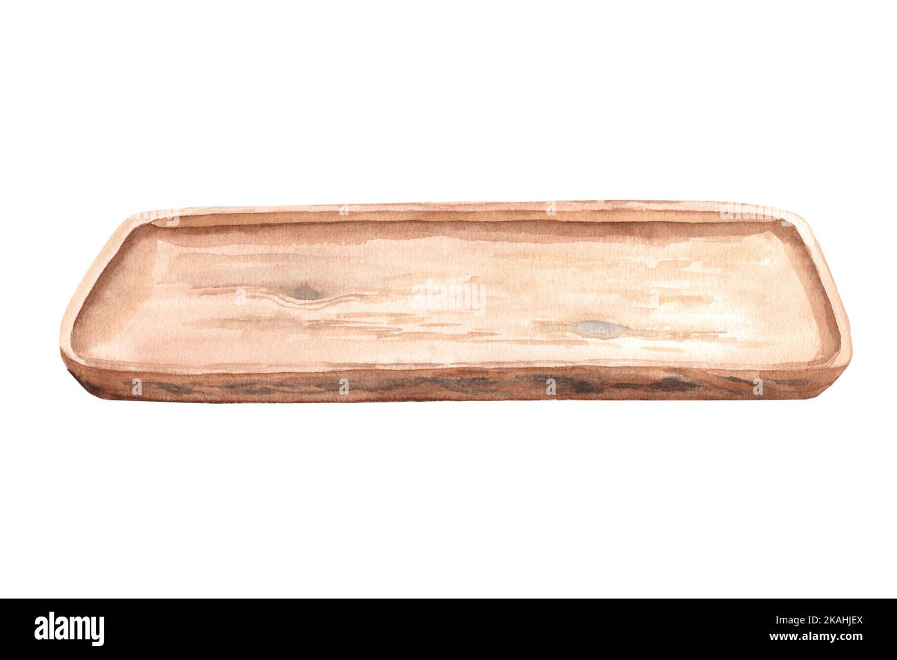 Empty wooden tray, plate from side view isolated on a white background ...