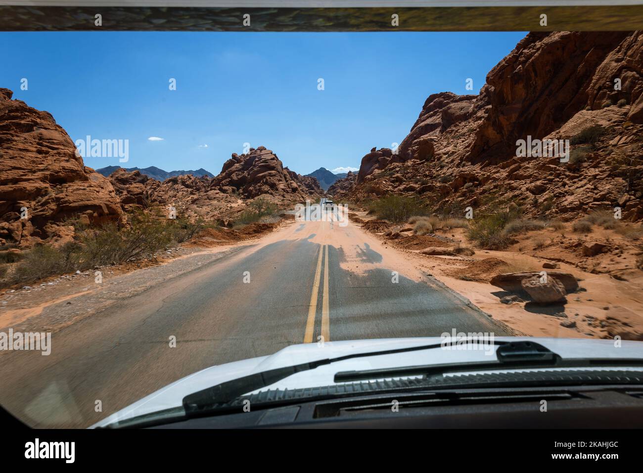 Driving and walking through the Valley of Fire State Park, formed by ...
