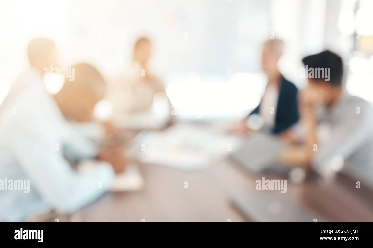 Innovation, blur and business people in a meeting planning a creative ...