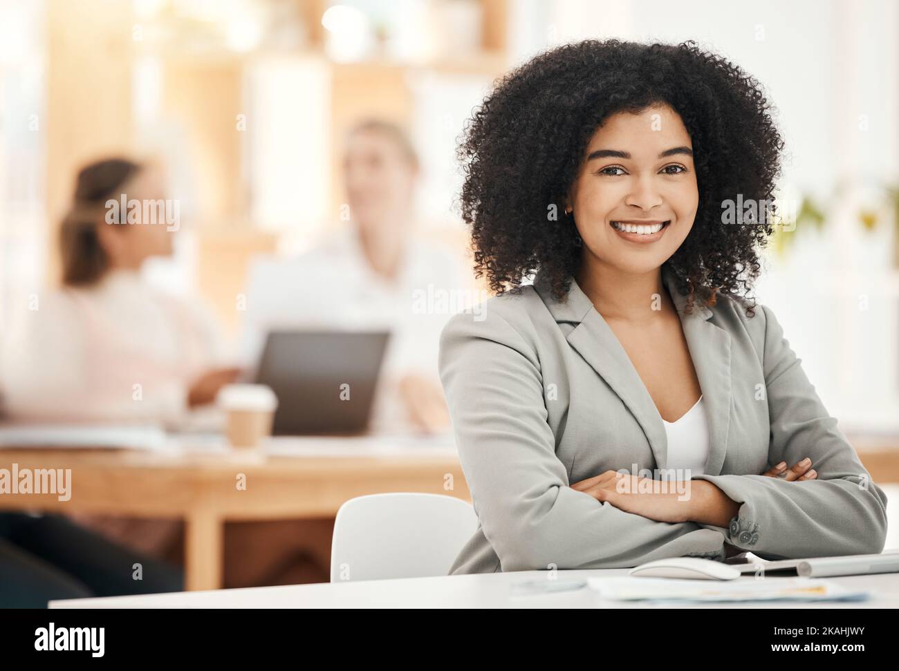 Portrait, black woman and business leader crossed arms, confident and ...