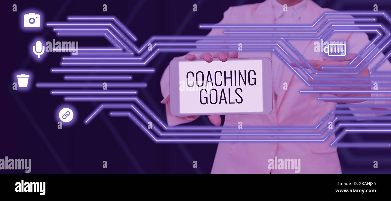 Text showing inspiration Coaching Goals. Word for Amount of benefits ...