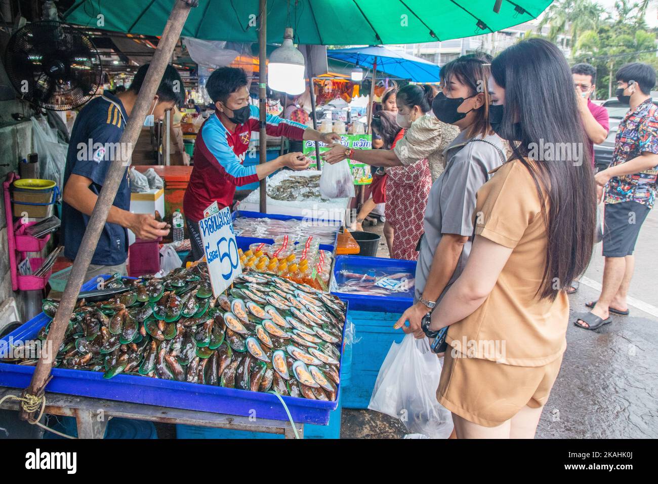Caught Fesh Seafood for Sale at a Thai Street Fish Market in Thailand ...