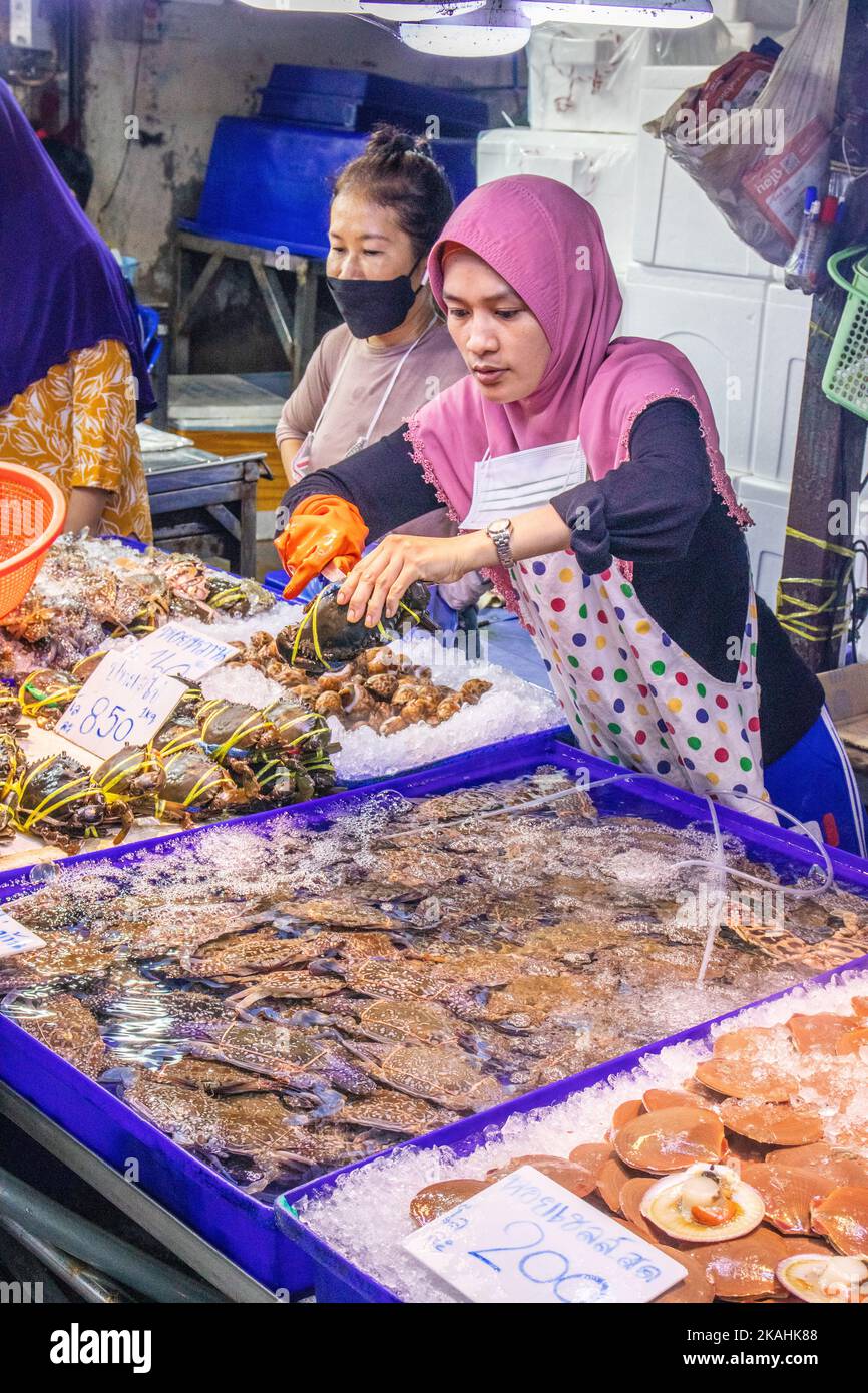 Caught Fesh Seafood for Sale at a Thai Street Fish Market in Thailand ...