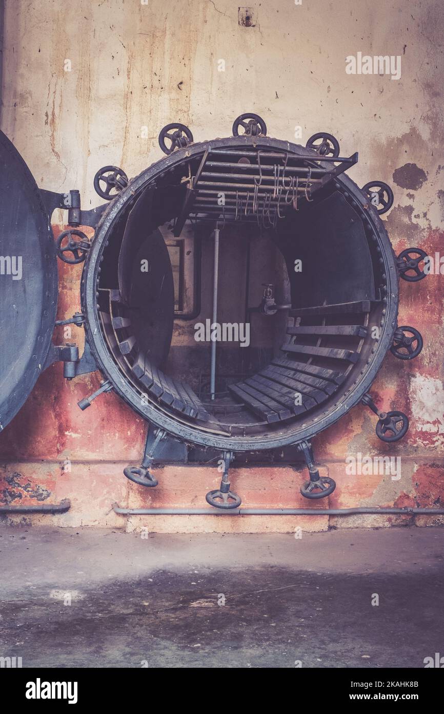 Industrial sized wash house boiler at the Terezin concentration camp in ...