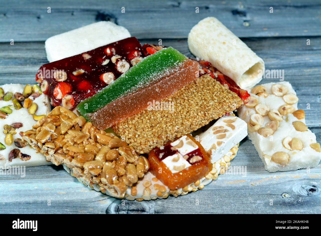 Collection of Arabian sweet candies with nuts, peanuts, hazelnuts and ...