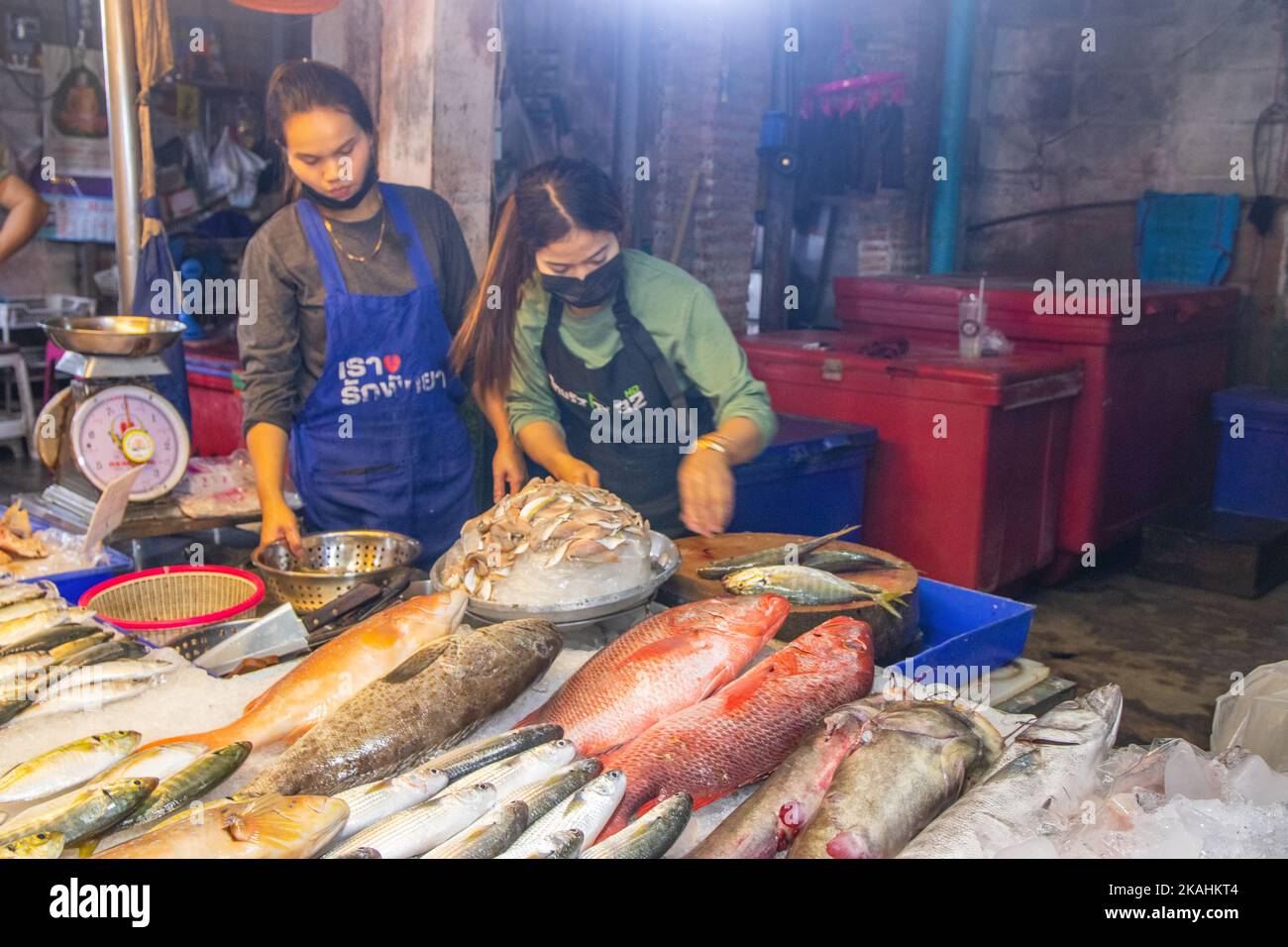 Caught Fesh Seafood for Sale at a Thai Street Fish Market in Thailand ...