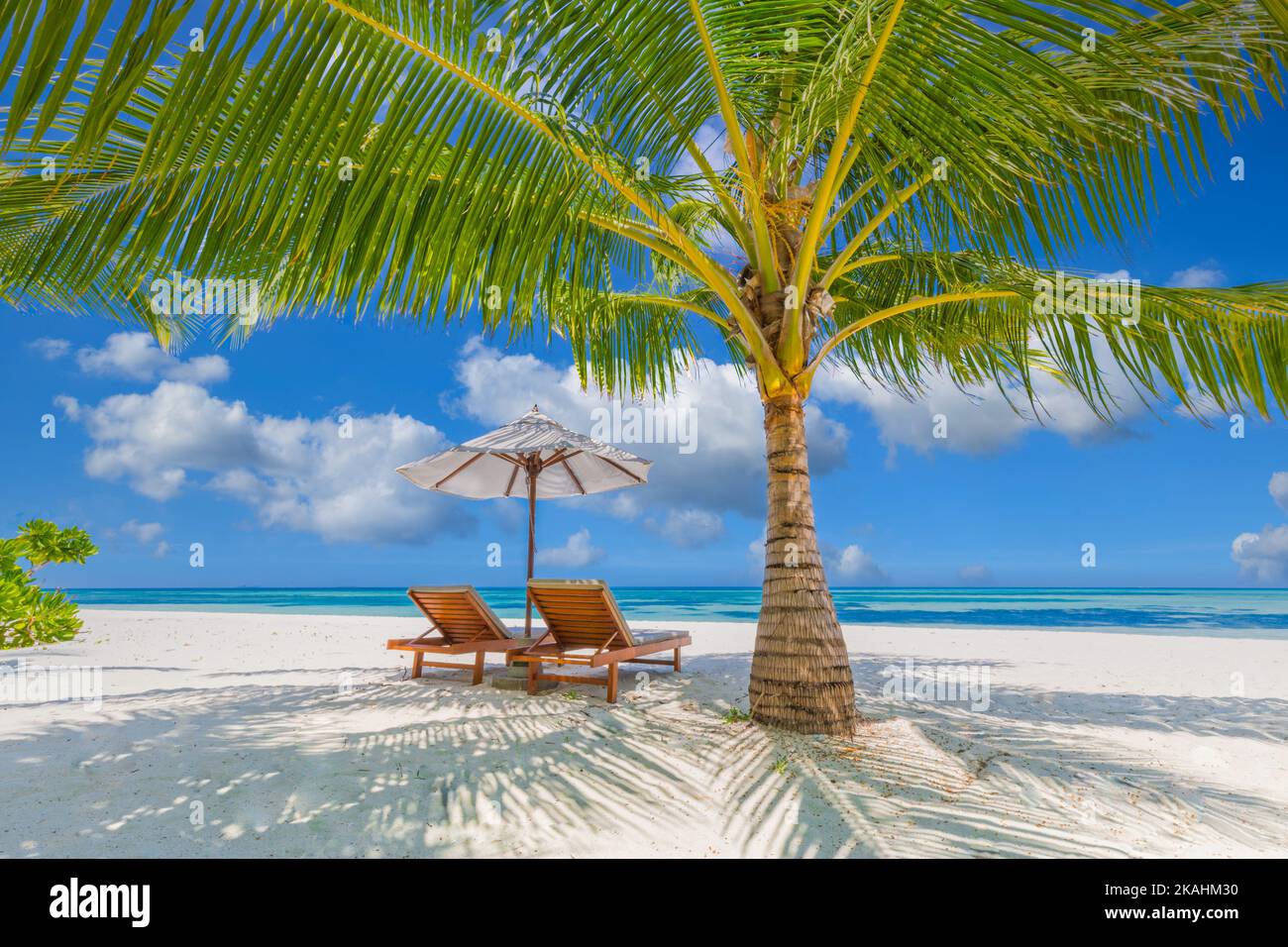Amazing vacation beach. Couple chairs together by the sea banner ...