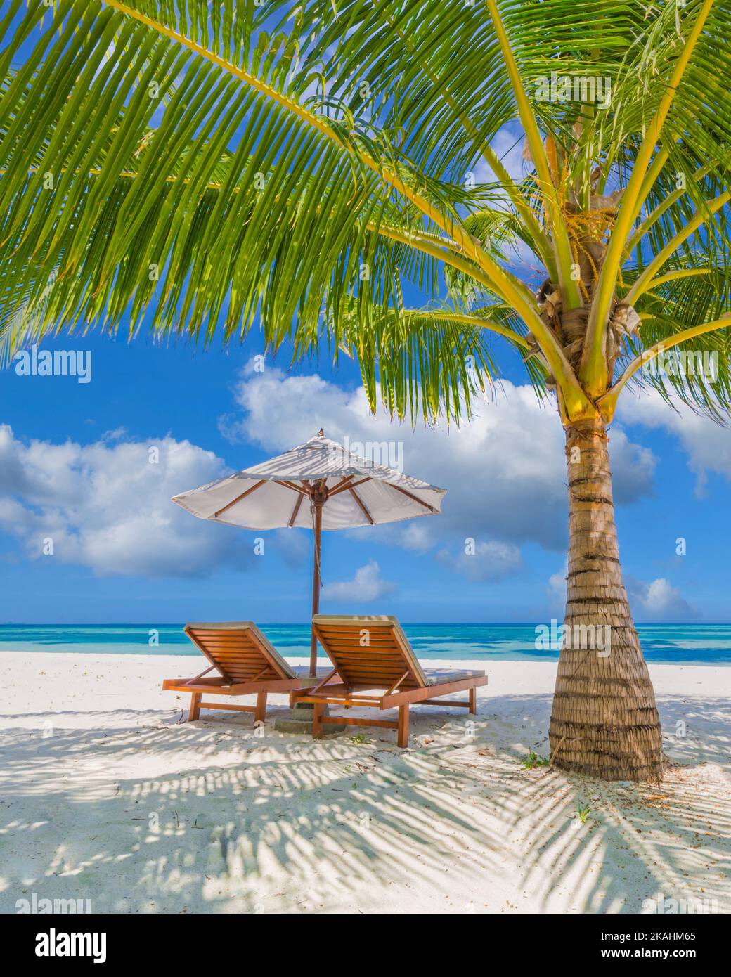 Amazing vacation beach. Couple chairs together by the sea banner ...