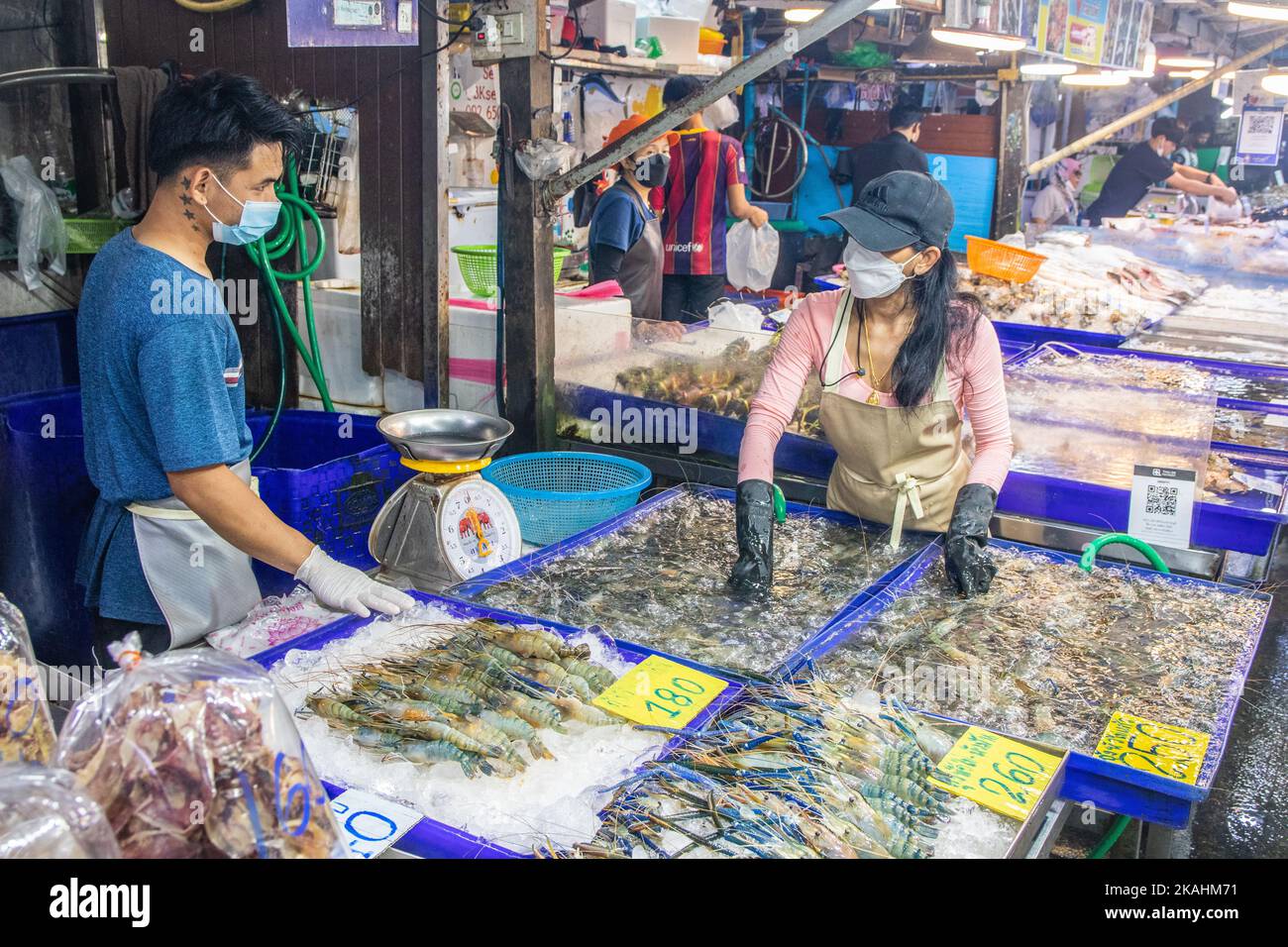 Caught Fesh Seafood for Sale at a Thai Street Fish Market in Thailand ...