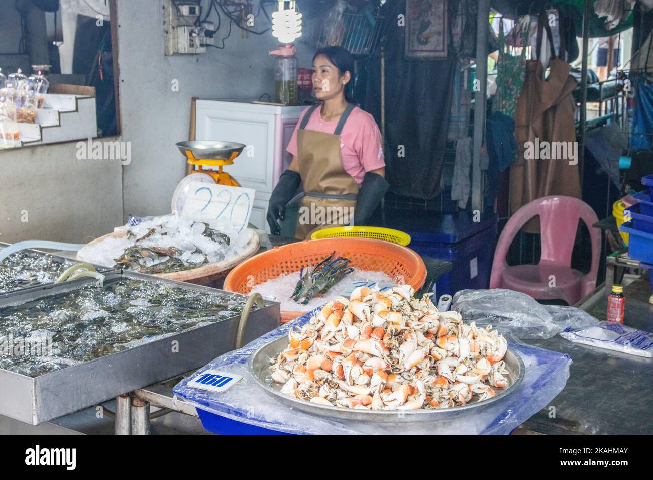 Caught Fesh Seafood for Sale at a Thai Street Fish Market in Thailand ...
