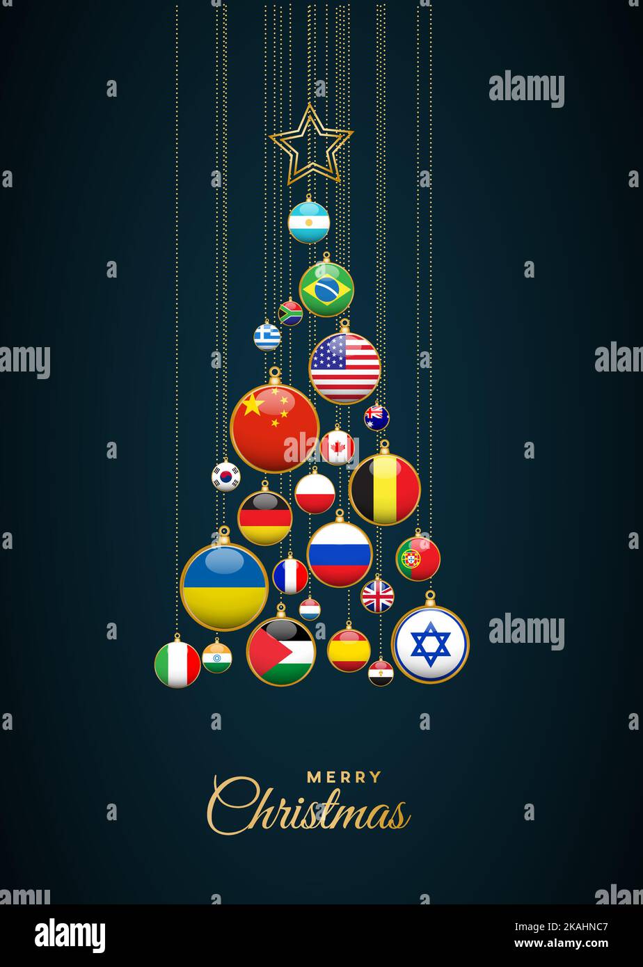 Christmas tree with national flags, world peace without wars. Vector ...
