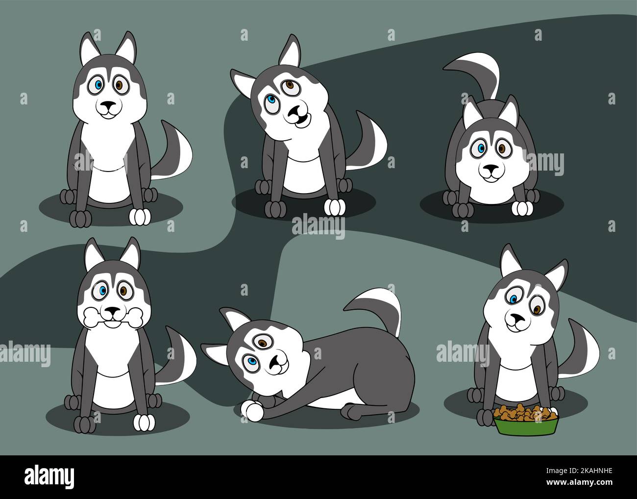 Cute funny dog in different poses in the style of illustration Stock ...