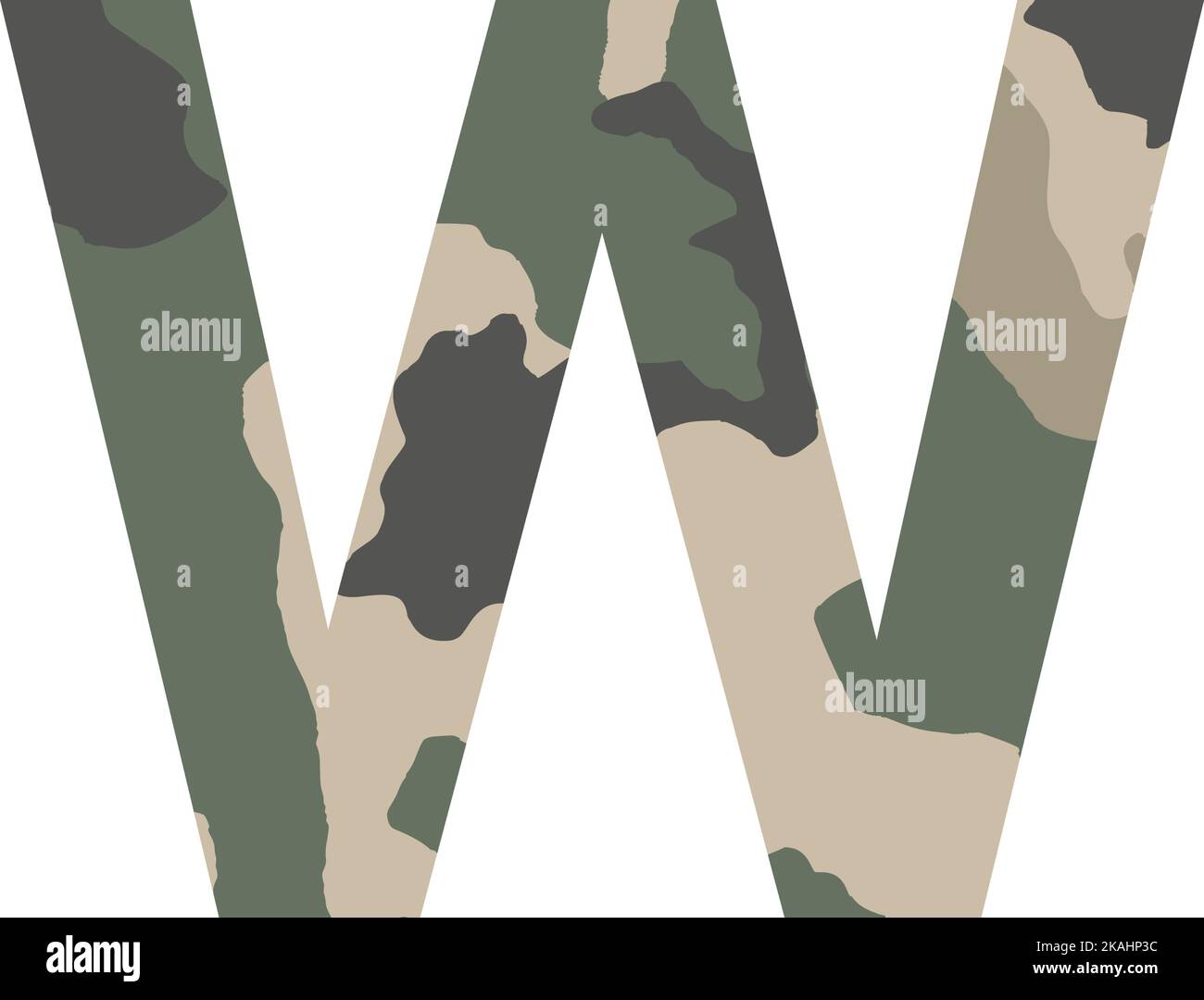 English alphabet letter W, khaki style isolated on white background - Vector illustration Stock ...