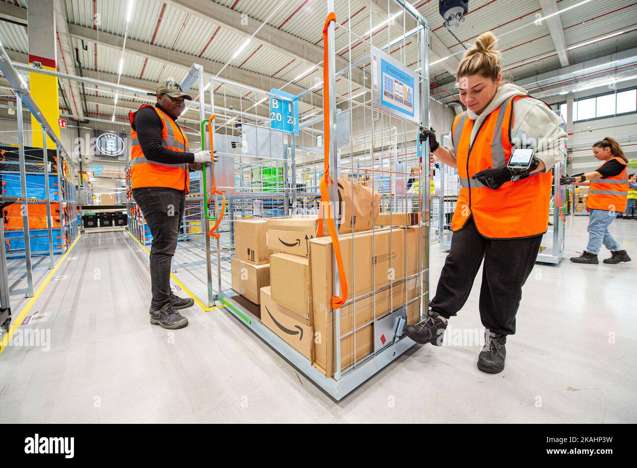 Illustration picture shows activity in the parcel sorting hangar during the inauguration of ...