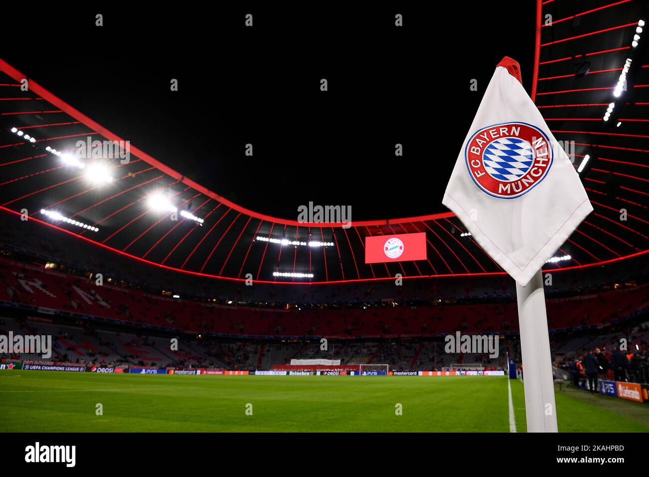 Munich, Germany. 01 November 2022. A corner flag bearing the logo of FC ...