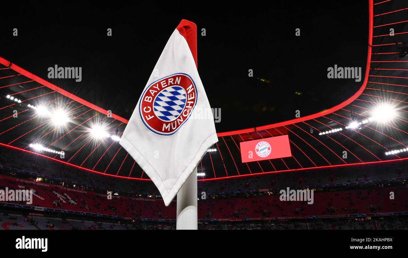 Munich, Germany. 01 November 2022. A corner flag bearing the logo of FC ...