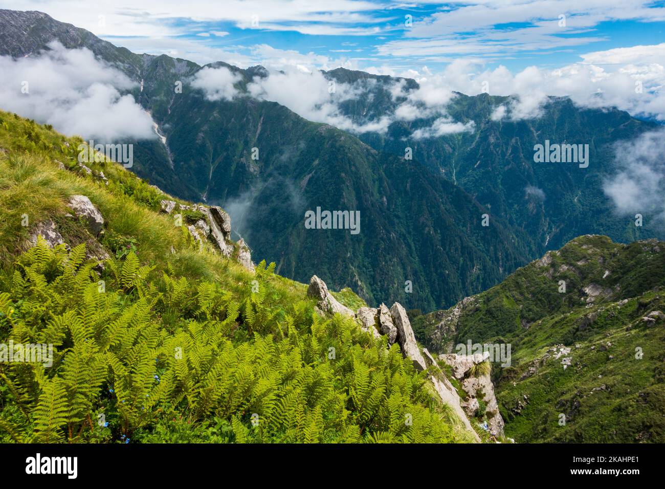 Beautiful mountains peaks and waterfalls in the background. Shrikhand Mahadev Kailash Himalaya ...