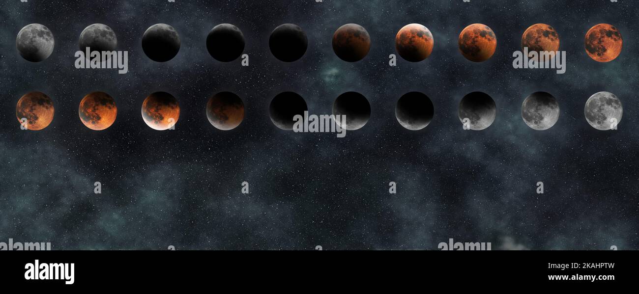 Lunar Eclipse Phases, Blood moon, Composite Lunar Eclipse Stock Photo ...