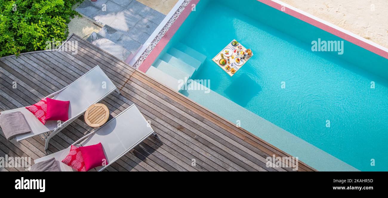 Breakfast in resort swimming pool, floating breakfast in luxury ...