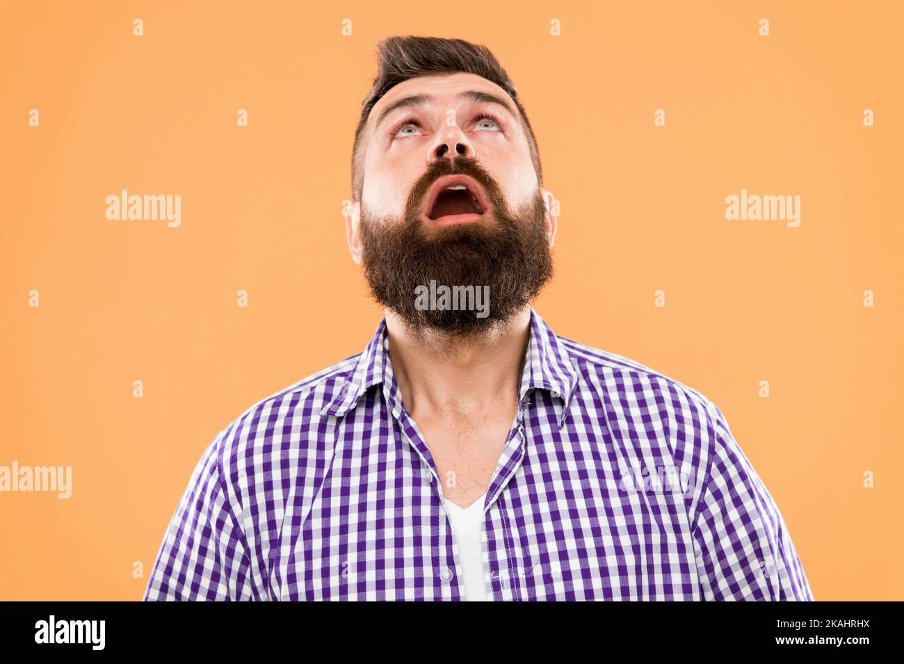 Wondering every time. Guy surprised face expression. Hipster emotional ...