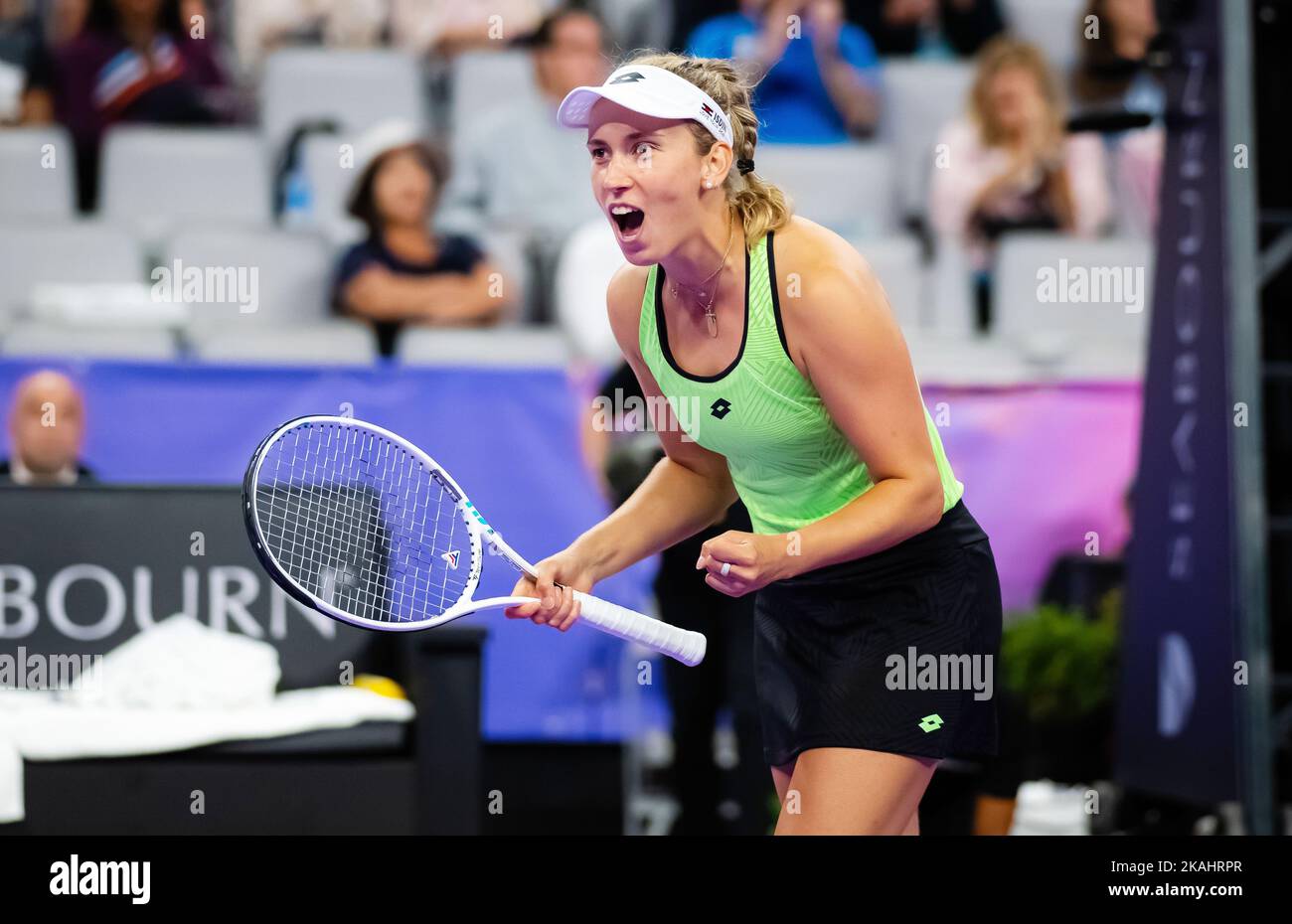 Elise Mertens of Belgium in action during her first round-robin doubles ...