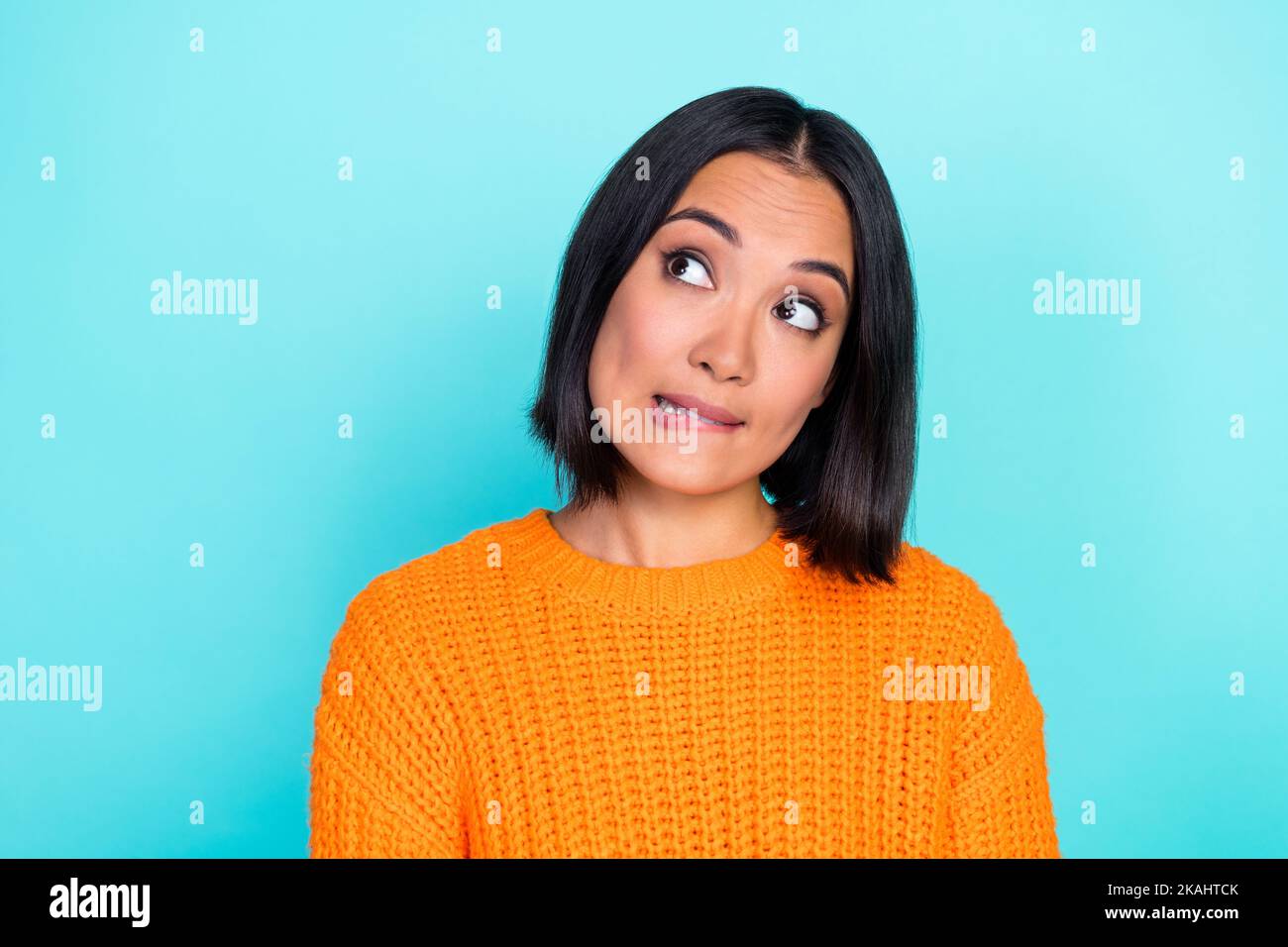 Portrait of gorgeous pretty adorable woman with bob hairstyle wear ...