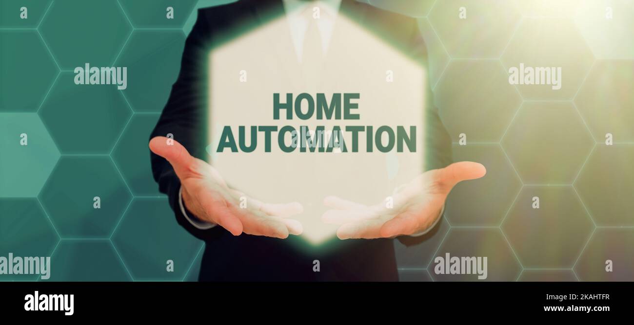 Hand writing sign Home Automation. Internet Concept monitoring the ...