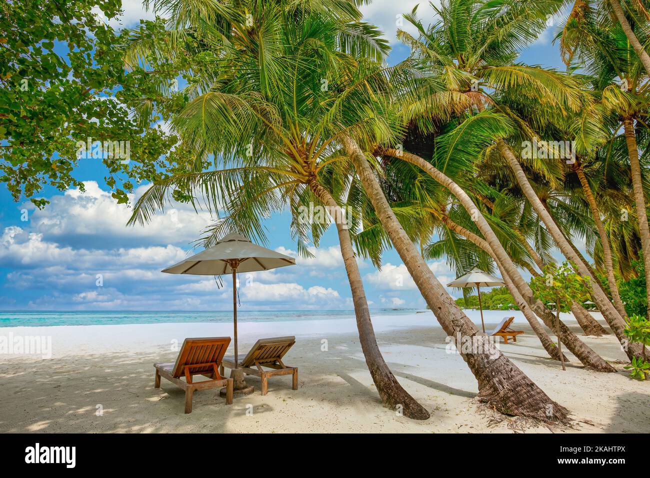 Amazing vacation beach. Couple chairs together by the sea banner ...