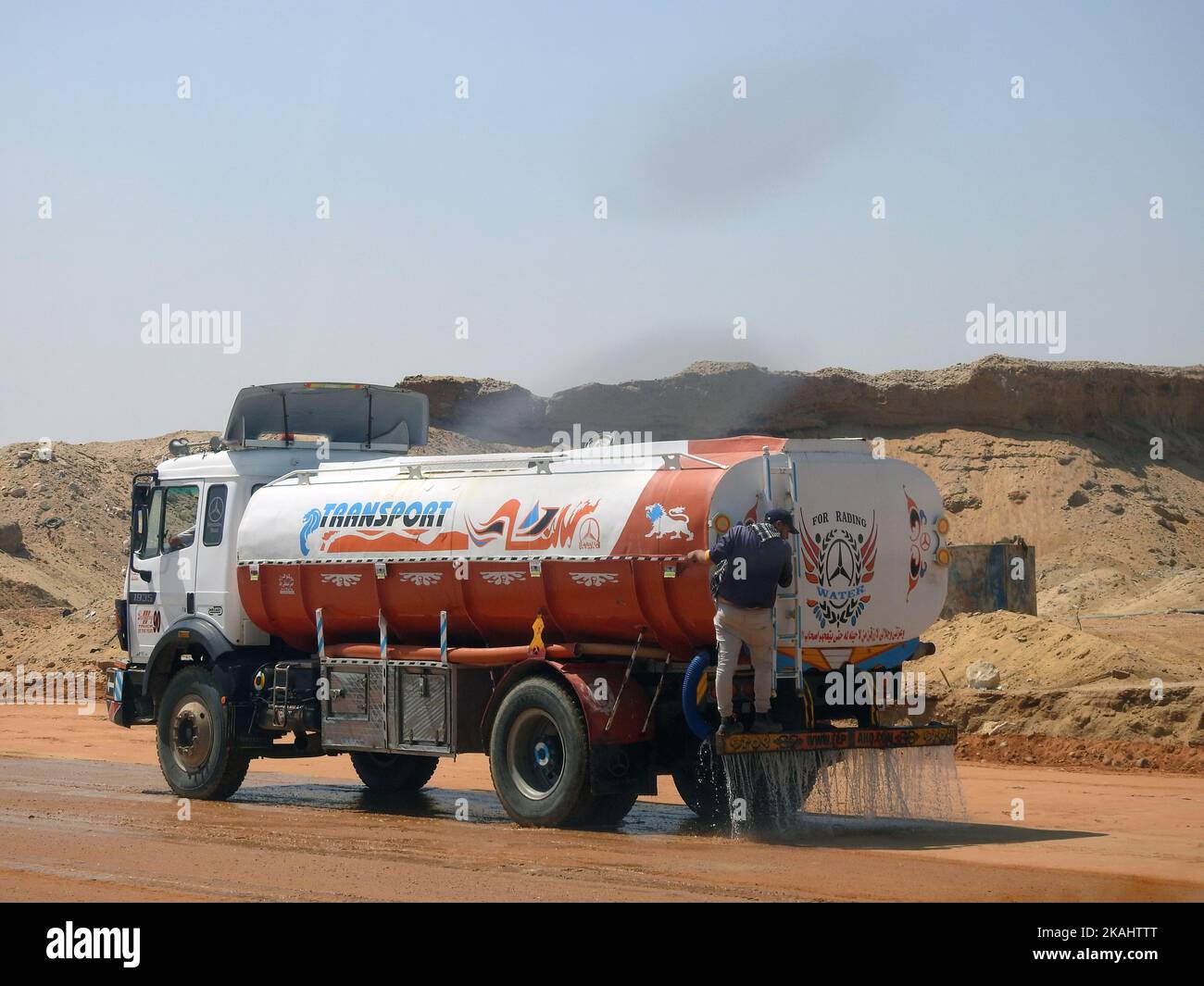 Giza, Egypt, July 25 2022: A transport water tank truck vehicle to ...