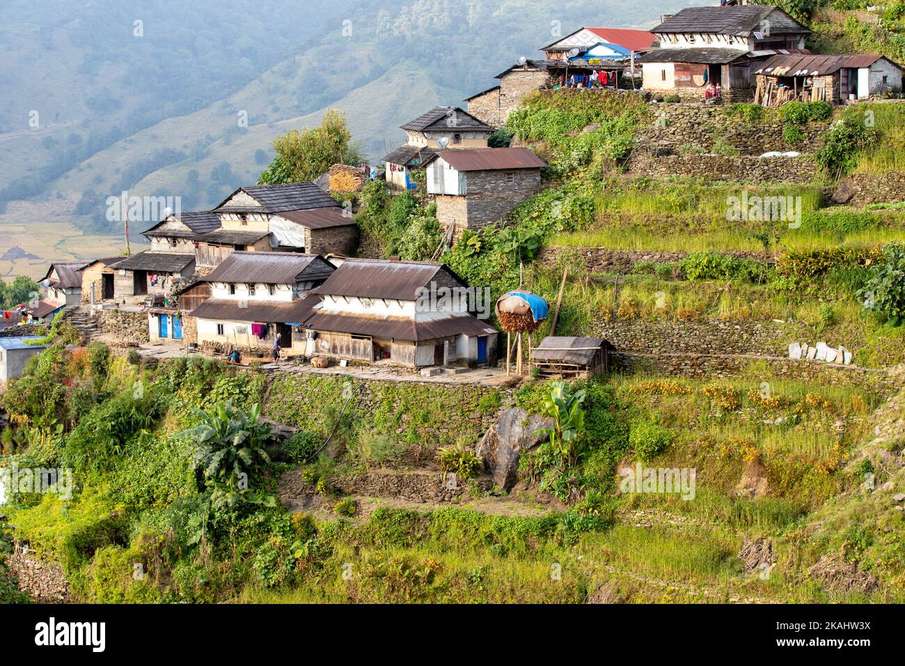 Beautiful Ghale Gau and Bhujung village of Nepal Stock Photo - Alamy