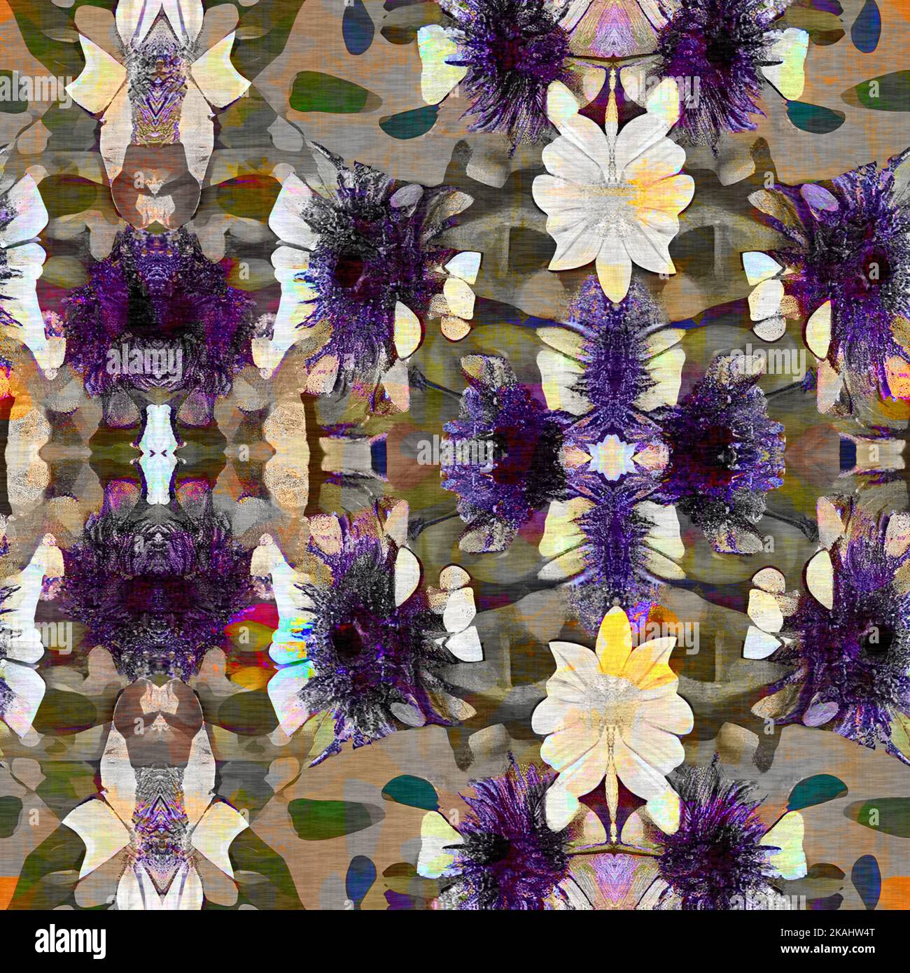Retro kaleidoscope floral seamless pattern. Vintage geo gender neutral ...