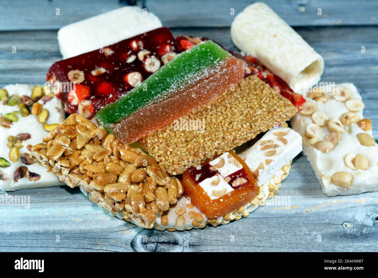 Collection of Arabian sweet candies with nuts, peanuts, hazelnuts and ...