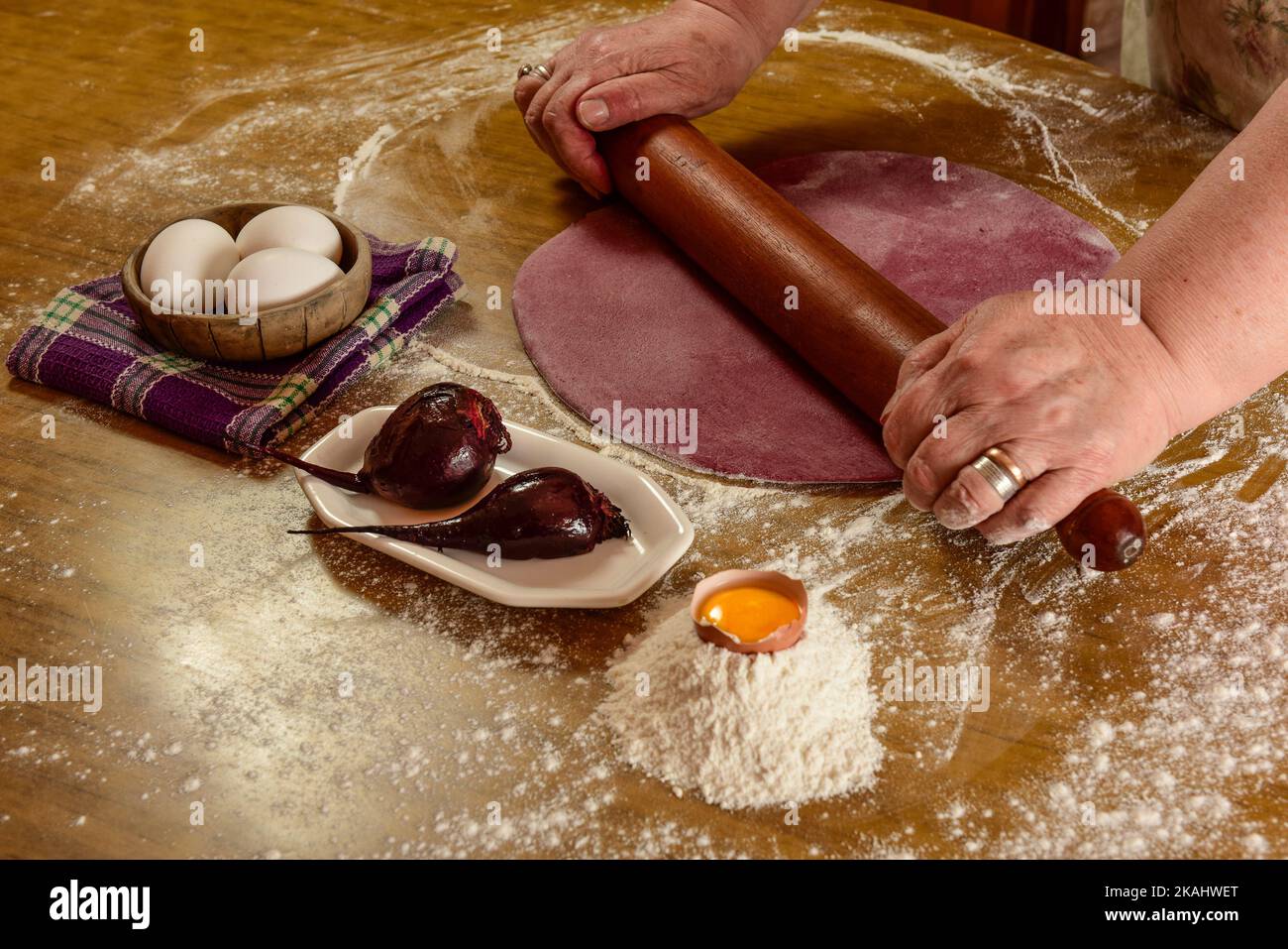Ingredients ready on the table to make pasta of different flavors Stock ...